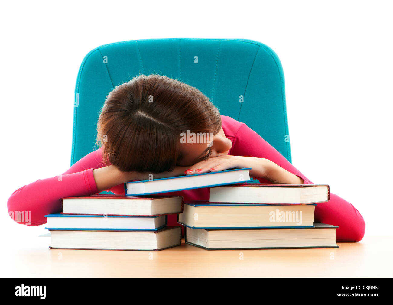 Young female student with many study books Stock Photo - Alamy