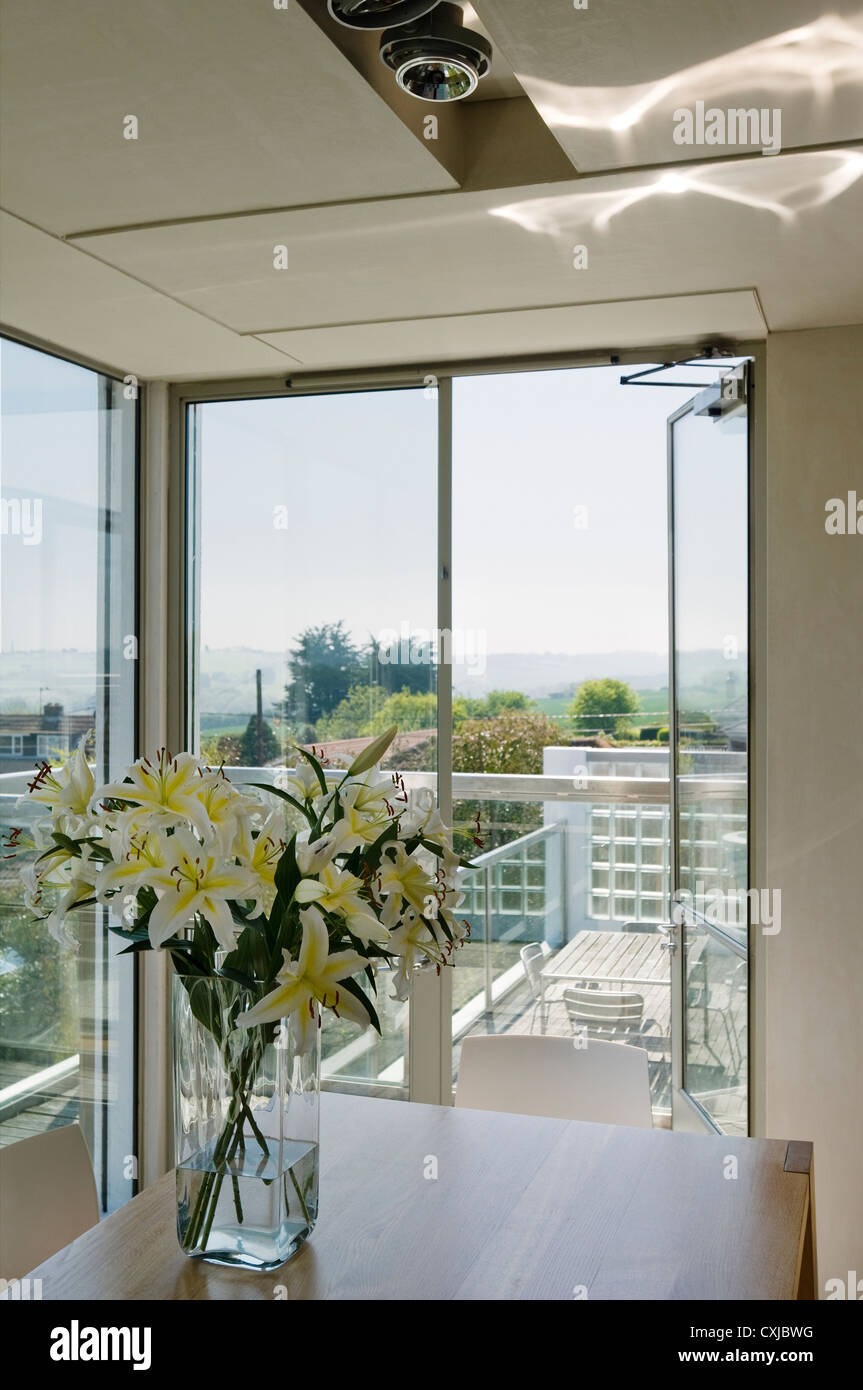 Kitchen windows with views of Kent countryside Stock Photo - Alamy