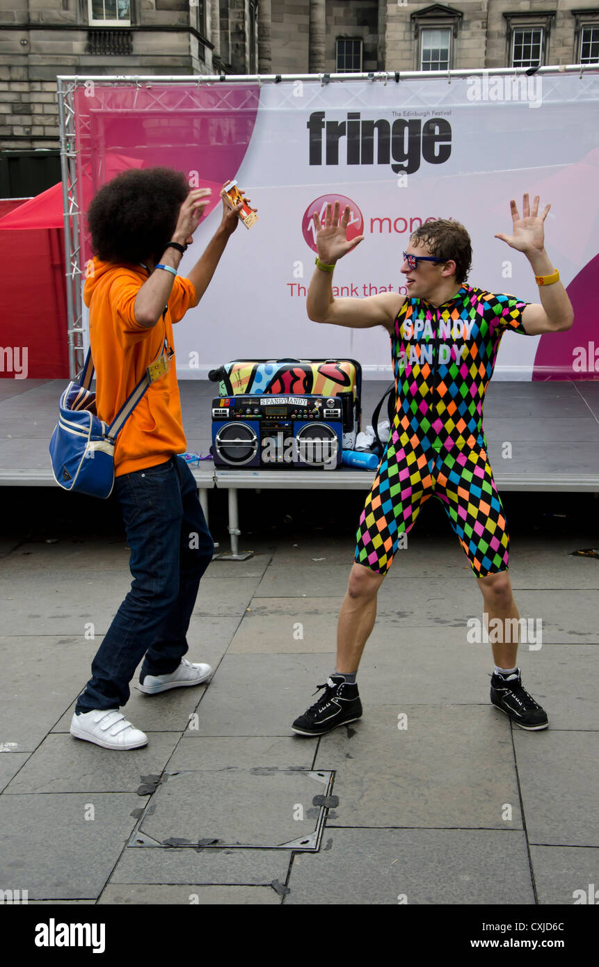 Dancer "Spandy Andy" and friend busking in the Royal Mile, Edinburgh ...