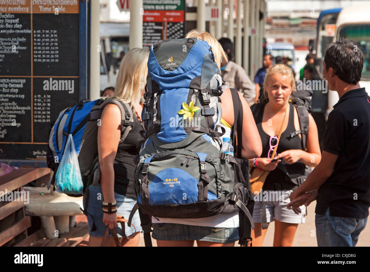 Backpackers, bus station, Vientiane, Laos Stock Photo - Alamy