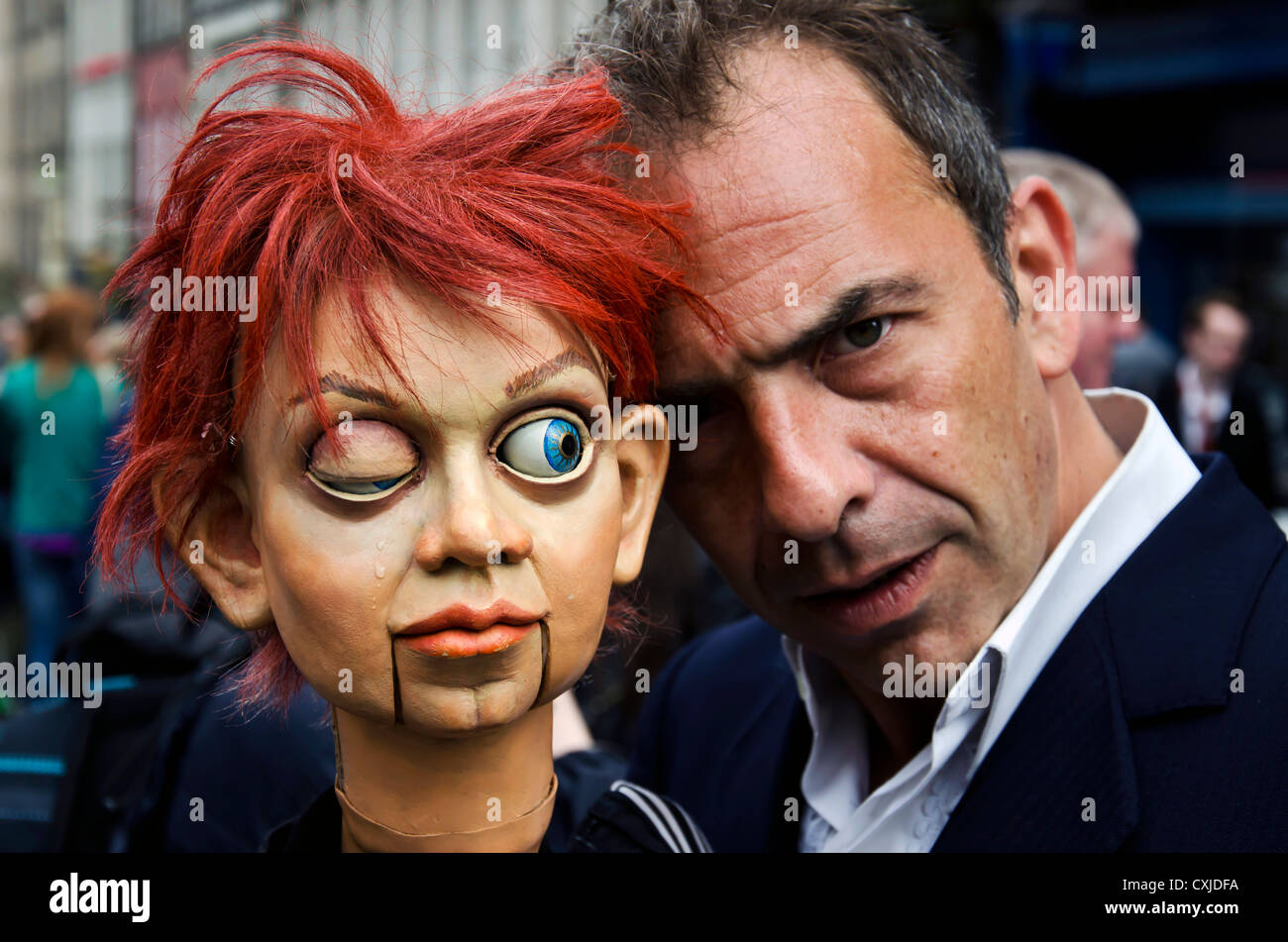 Man with goth doll puppet in the Royal Mile, Edinburgh, Scotland ...