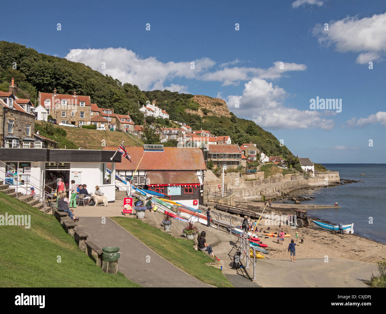 Runswick Bay North Yorkshire UK Village and beach Summer Stock Photo ...
