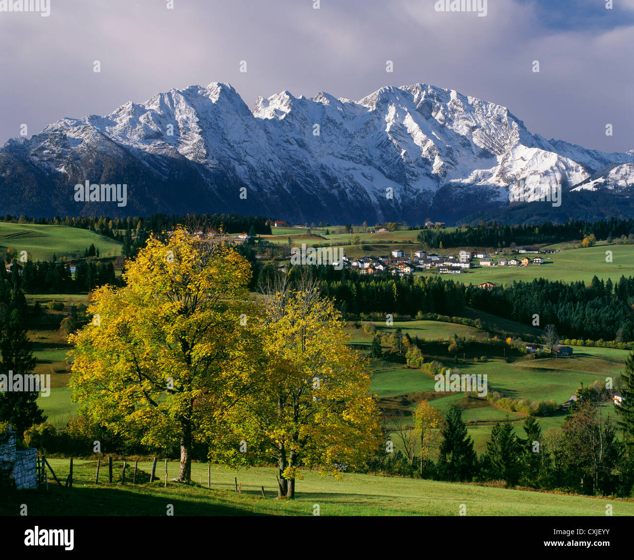 St.Koloman village in the Salzachtal Valley with the Hagengebirge ...