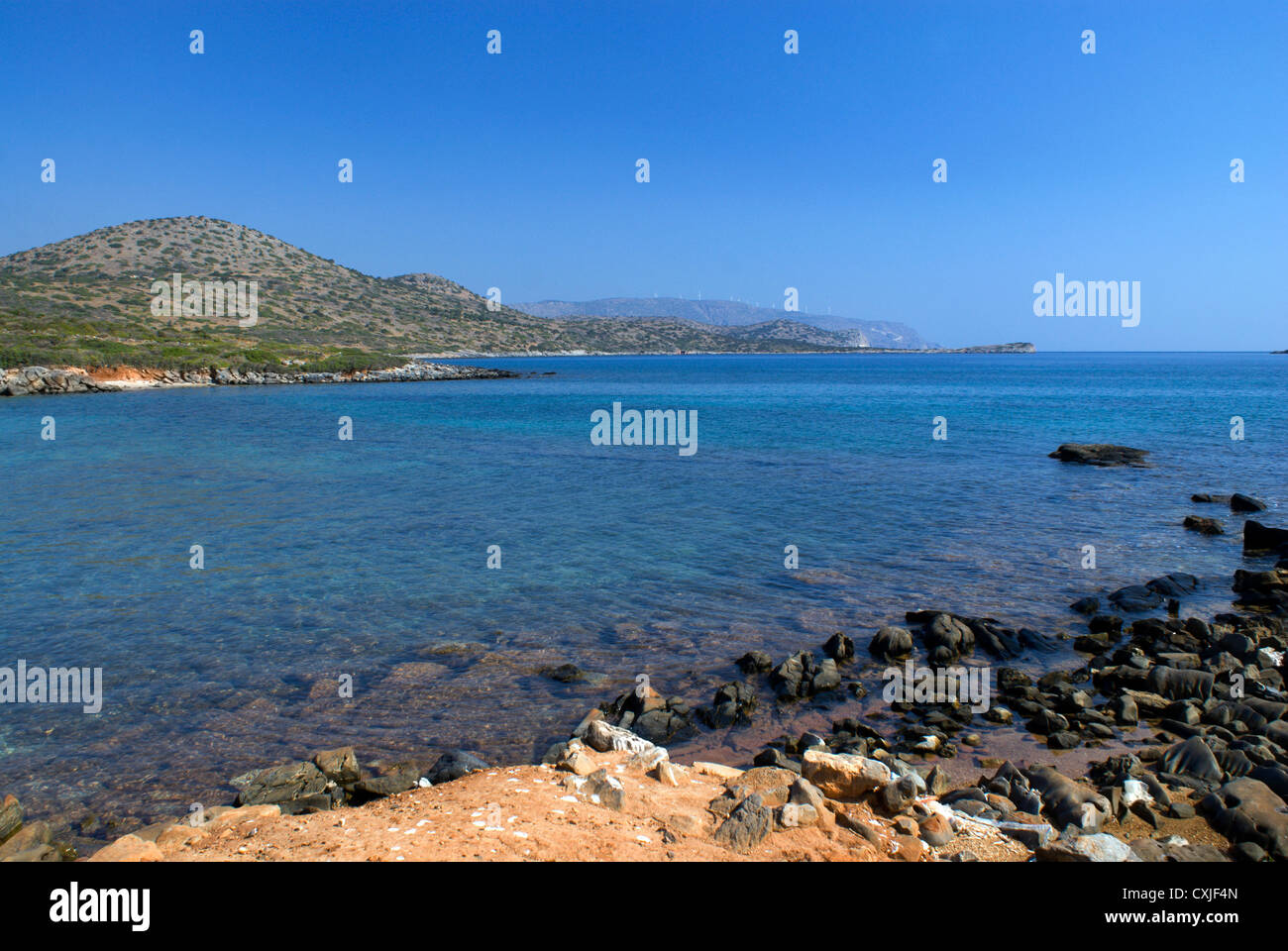 beach kolokitha peninsula elounda aghios nikolaos crete greece Stock ...