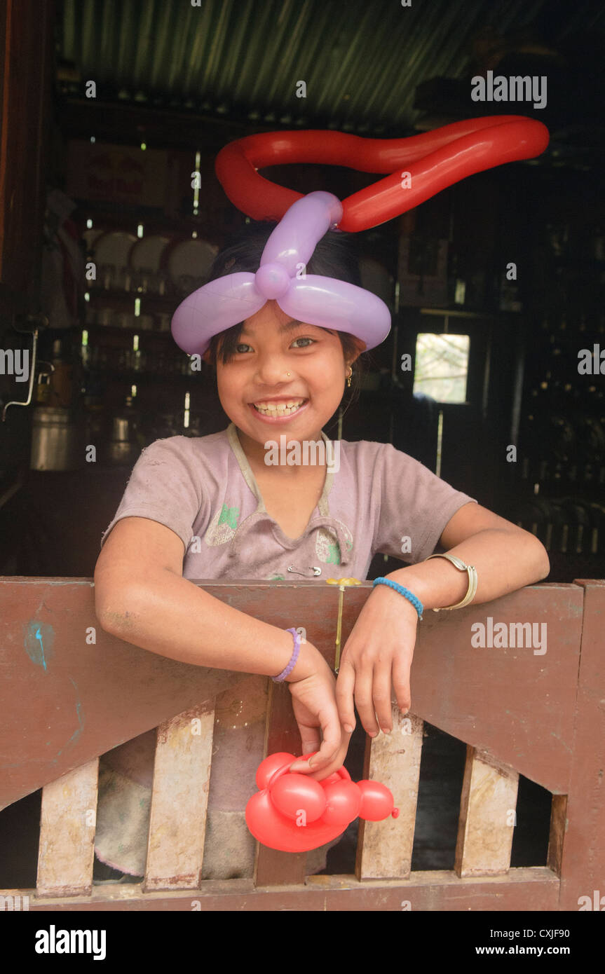 Nepali girl in the village of Bulbule along the Marsyangi River in the ...
