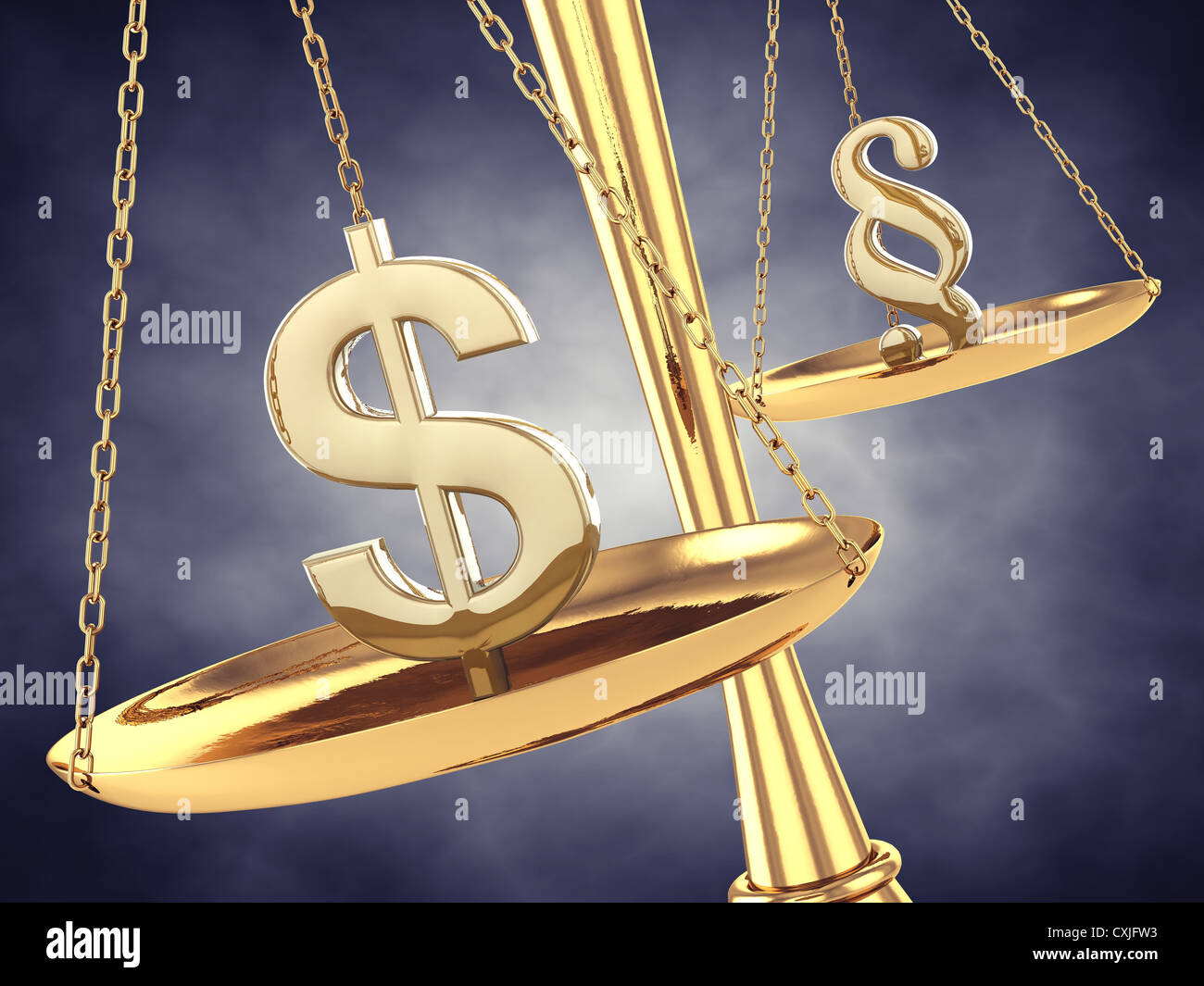 Dollar and paragraph sign on a brass scale , 3d illustration Stock ...