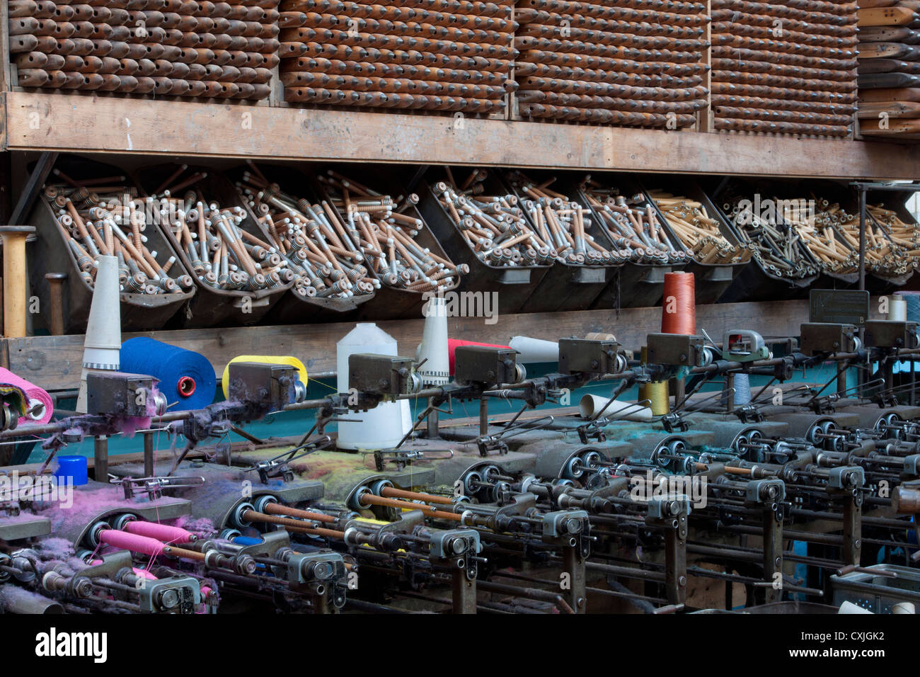 Masson Mills, Matlock, Derbyshire; view off work bench where cotton is ...