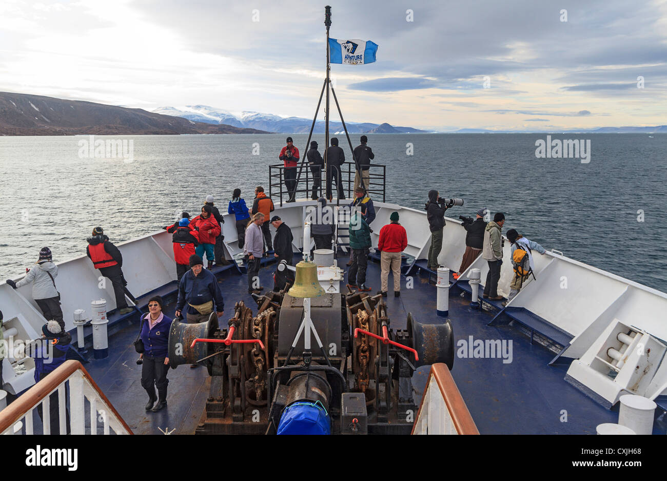Passengers aboard Adventure Canada's cruise ship, Clipper Adventurer ...