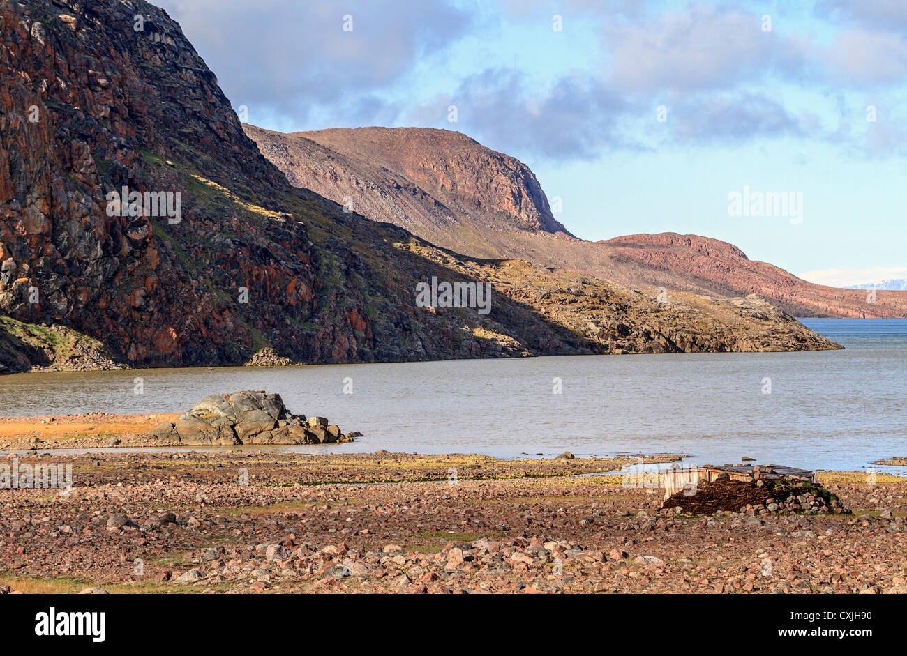 Hunting cabin near the shore of Etah, an old Inuit village site in Kane ...