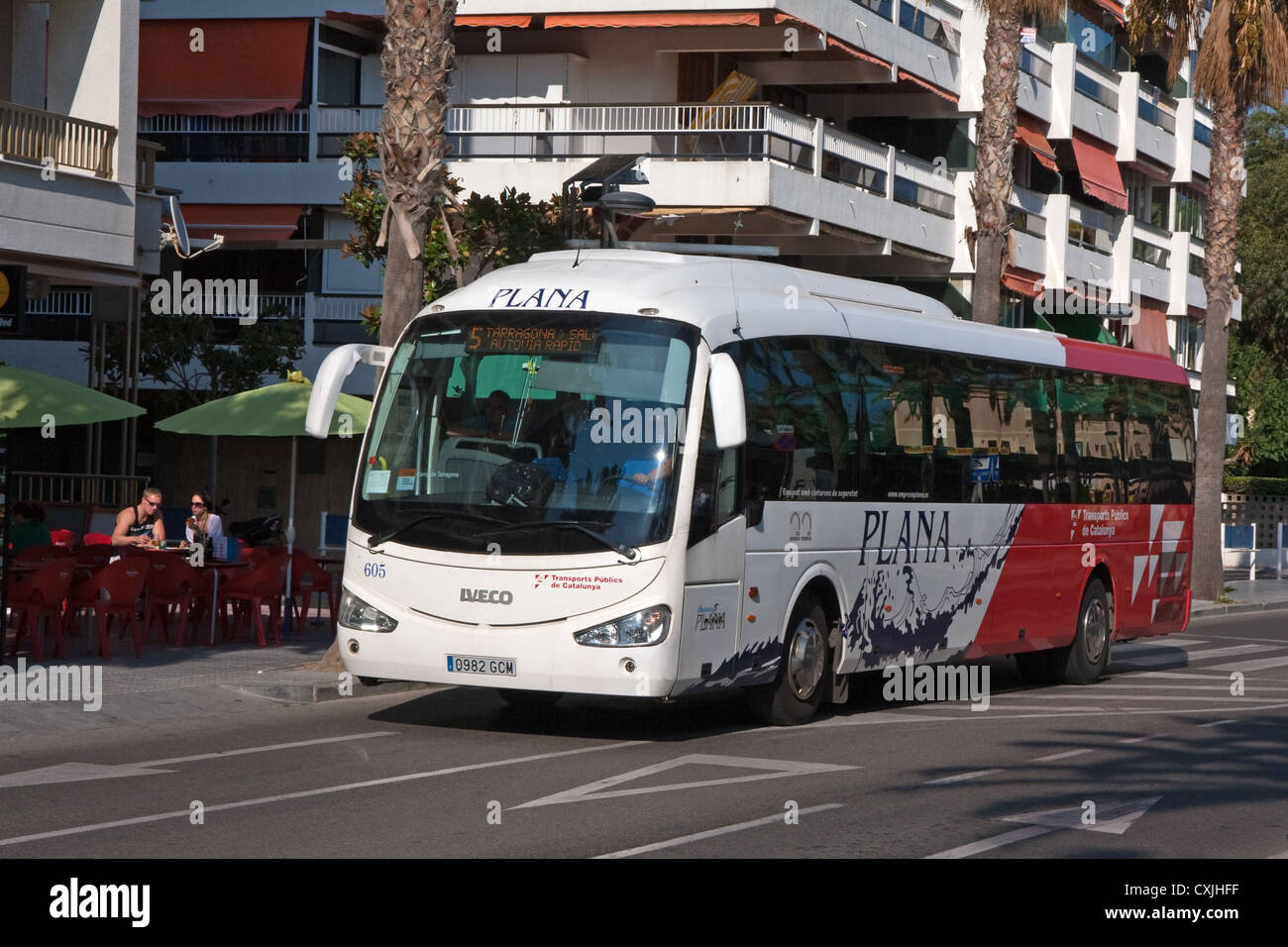 Plana coach operating public transport in Salou, Spain Stock Photo - Alamy