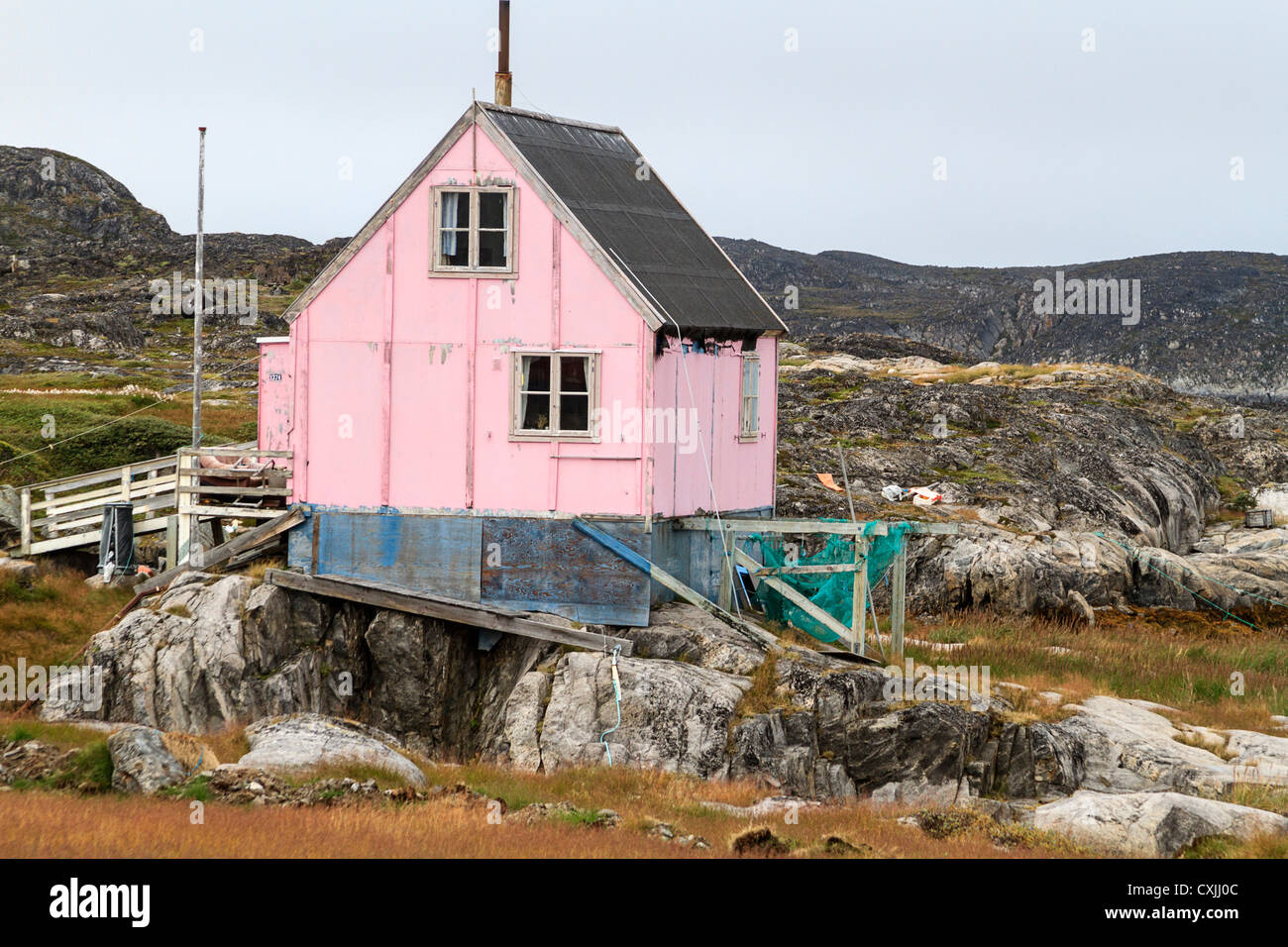 Colorfully painted houses of Itilleq, a village of 85 Inuit people on ...