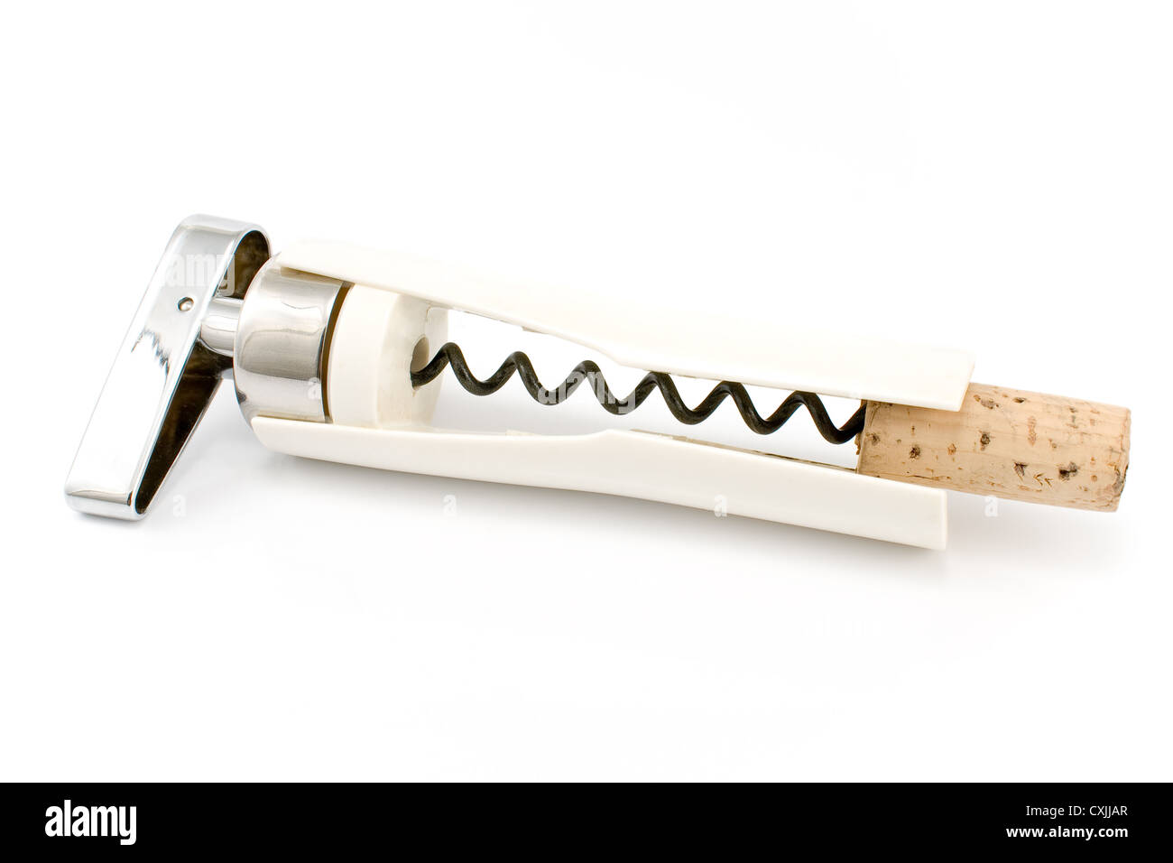 Corkscrew with cork isolated on white background Stock Photo - Alamy