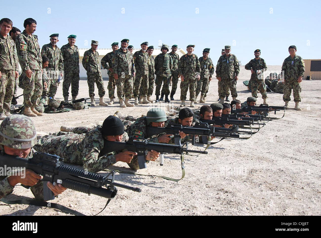 Afghan National Army soldiers conduct firing drills during training at ...