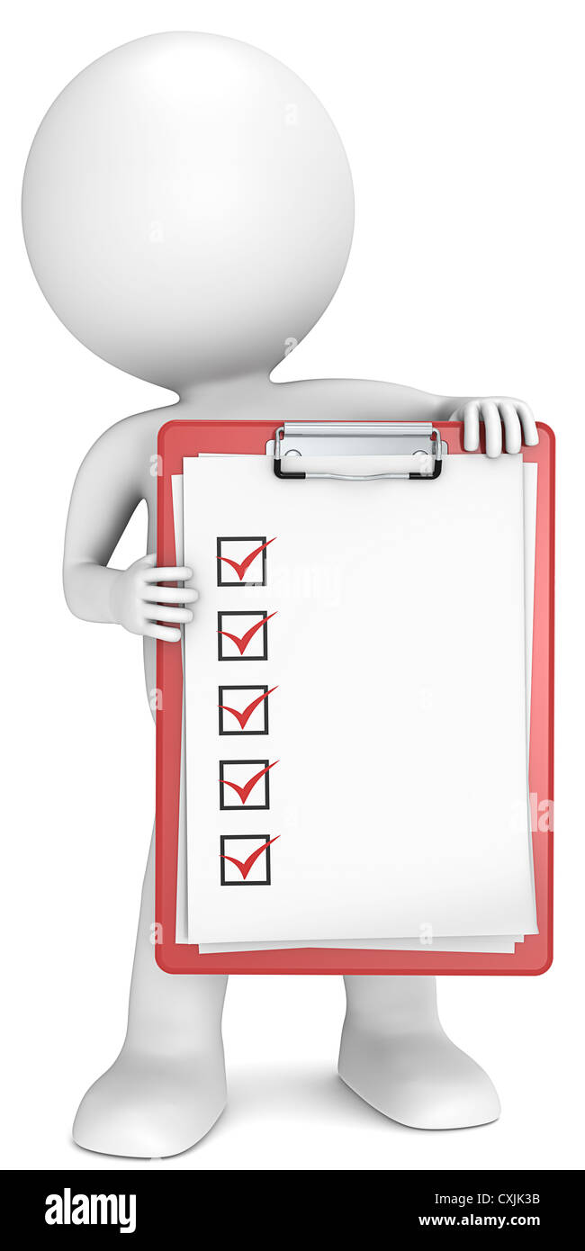 Check list. 3D little human character holding a clipboard with check ...