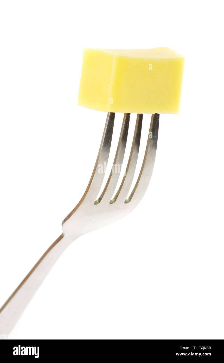 cheese on a fork isolated on white background Stock Photo - Alamy