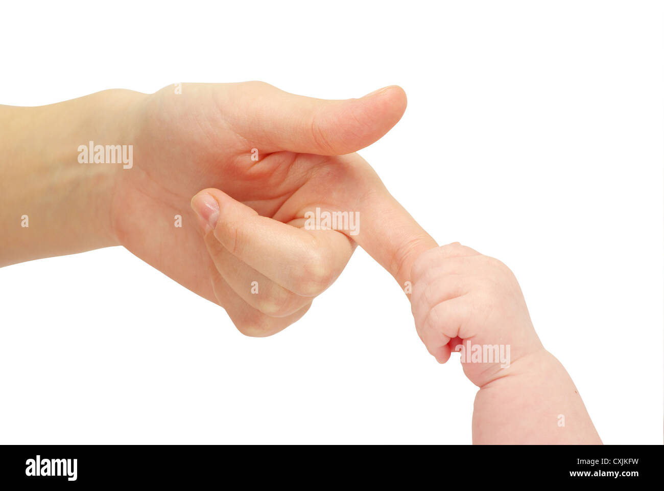 Baby hand holding mother finger isolated on white Stock Photo - Alamy