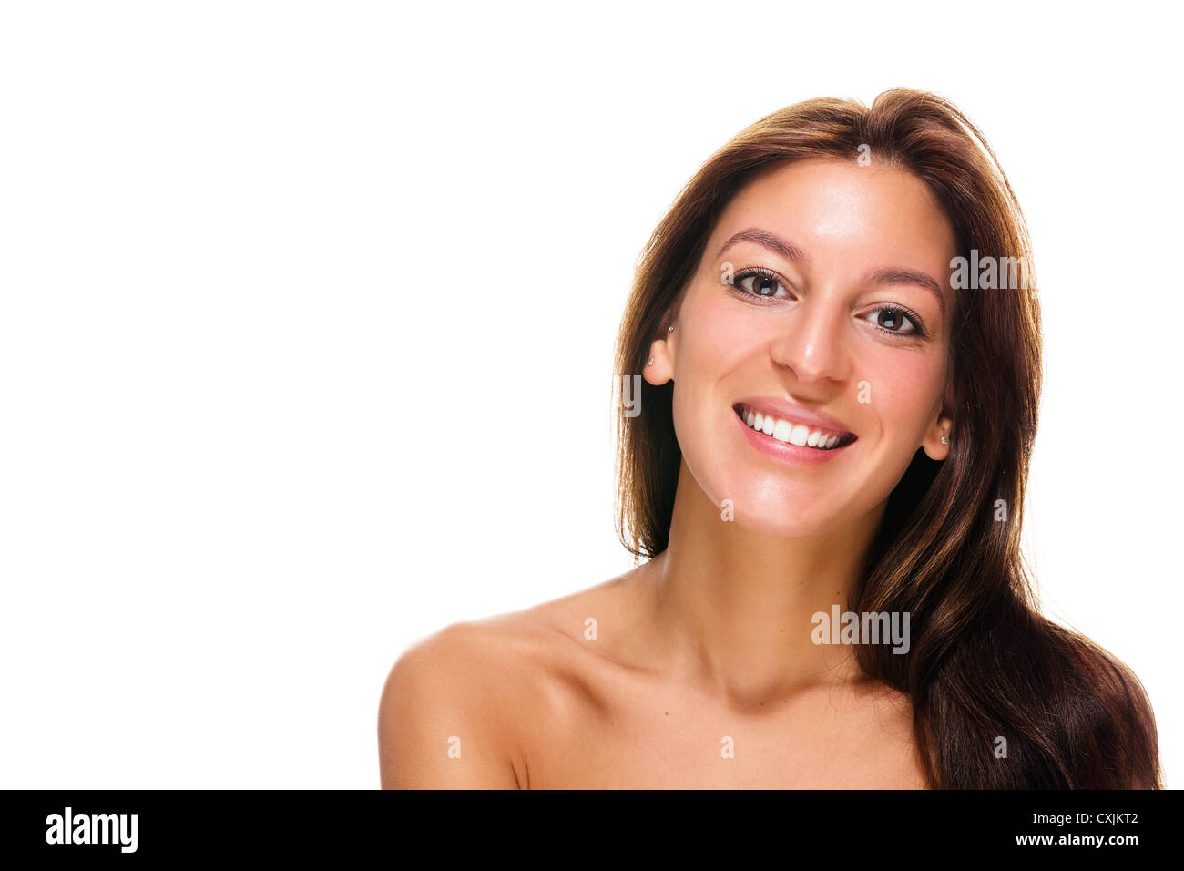 beautiful happy confident woman on white background Stock Photo - Alamy