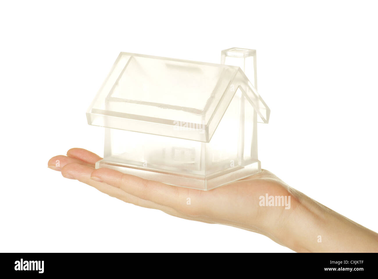 The house in human hand on white Stock Photo - Alamy