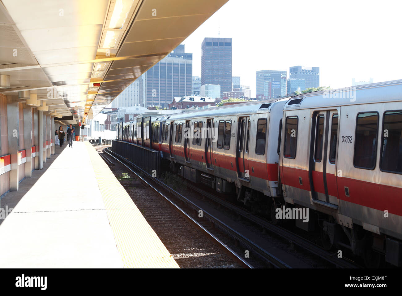A Red Line Train Of The Boston T Arrives At Charles / MGH Station Stock ...