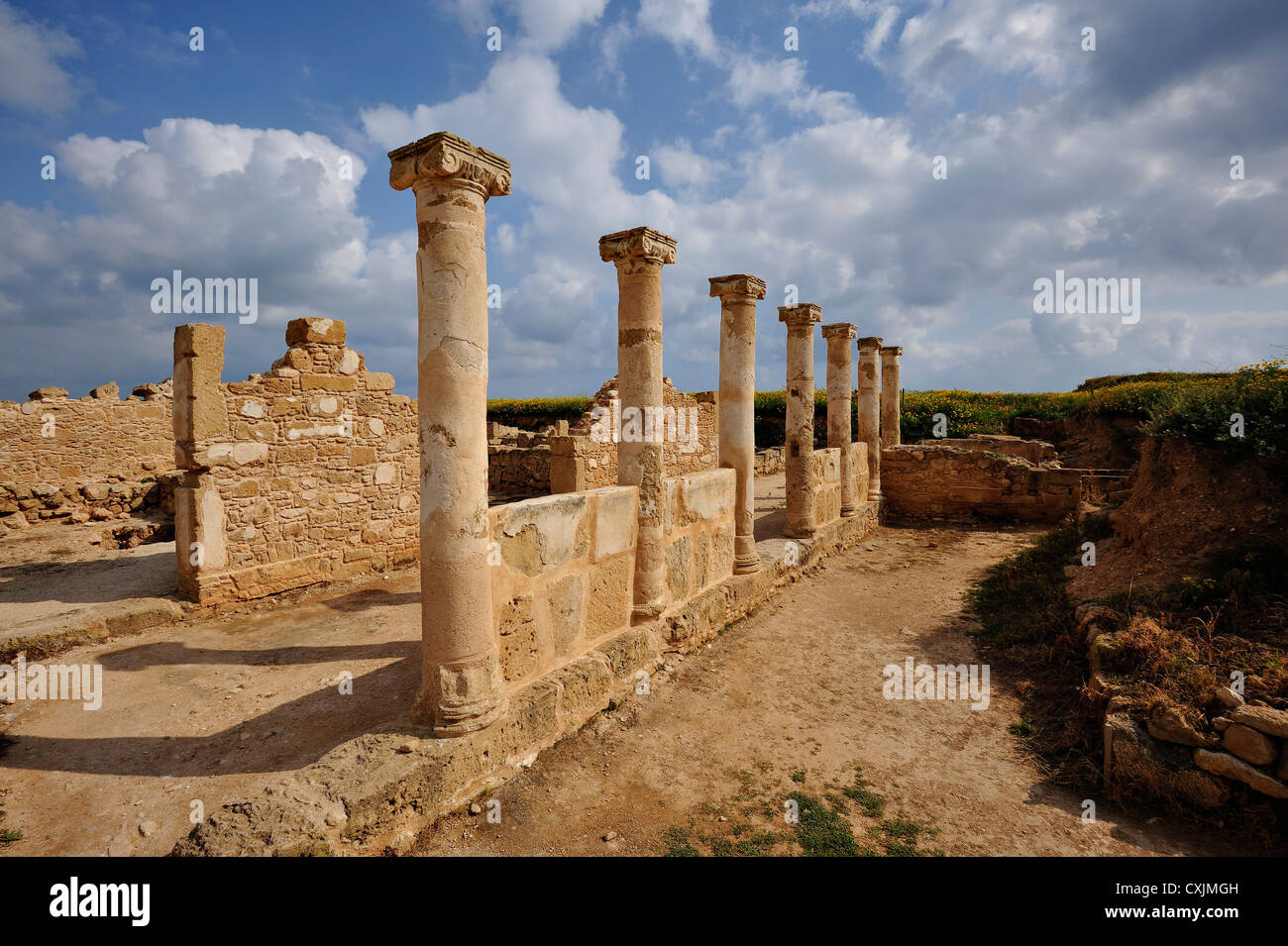 Row of stone columns and other preserved Roman masonry at Paphos ...