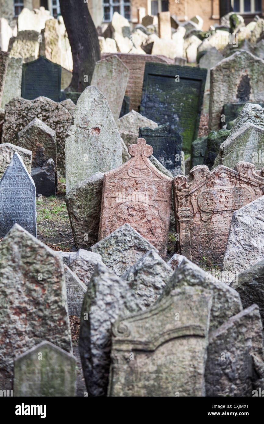 Crowded gravestones at Jewish cemetery, Prague, Czech Republic, eastern ...