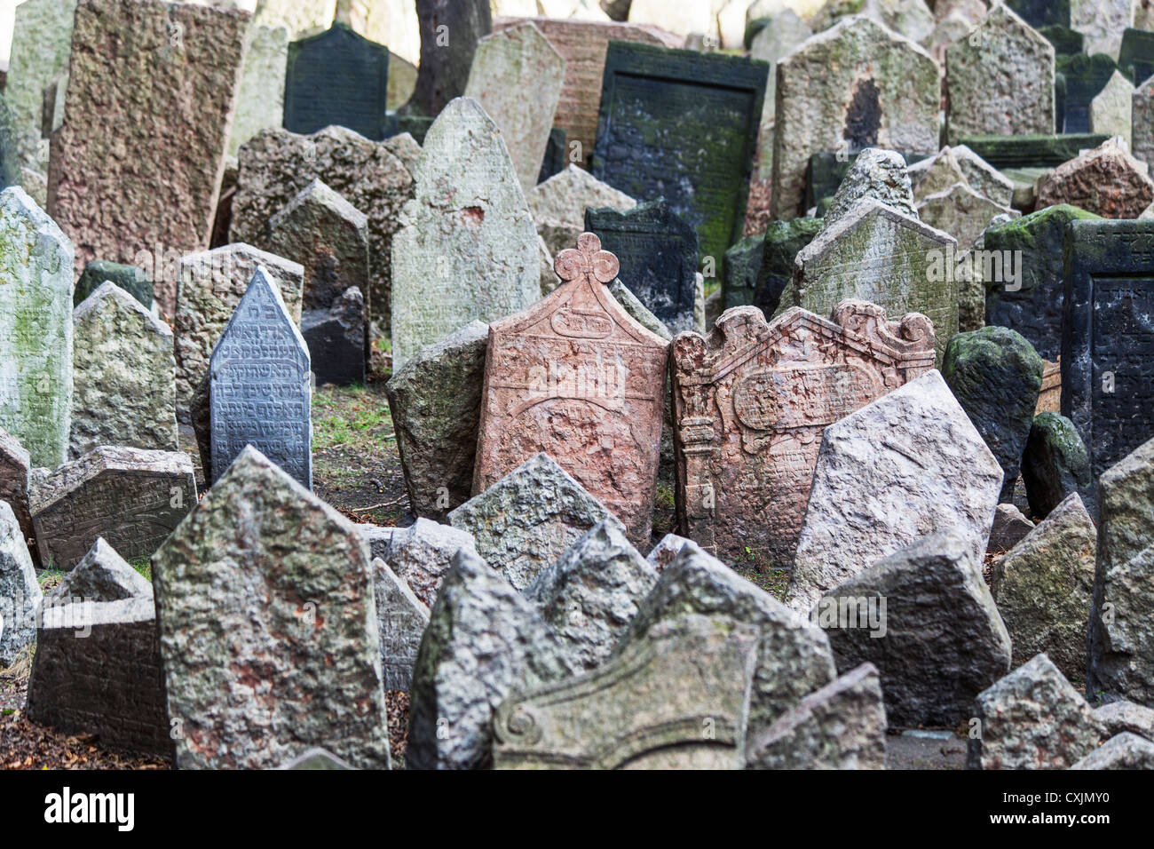 Crowded gravestones at the historic Jewish cemetery, Prague, Czech ...