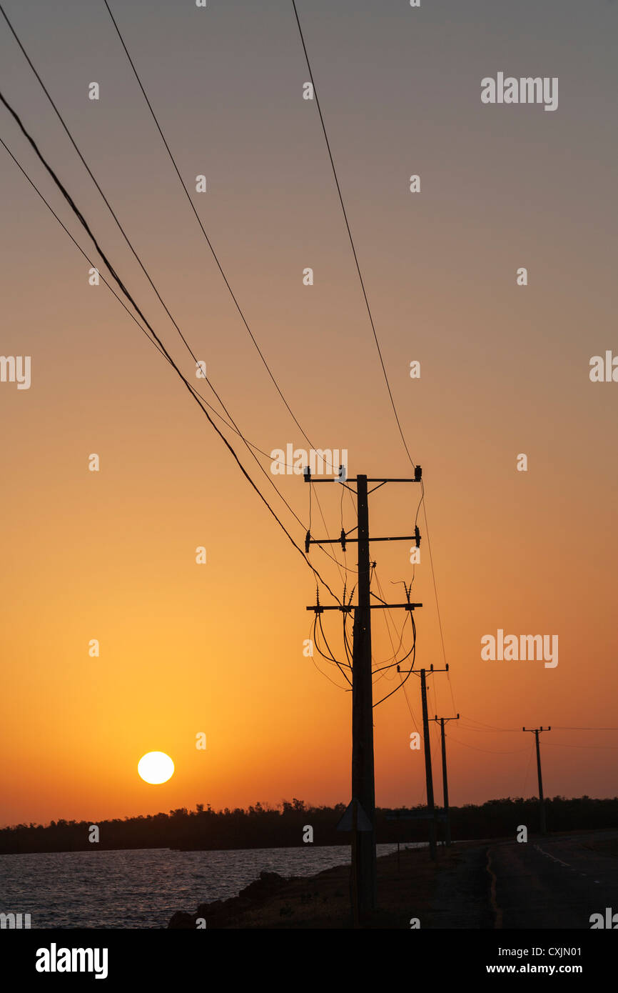 Wires and telegraph poles at sunrise in Trinidad, Cuba Stock Photo - Alamy