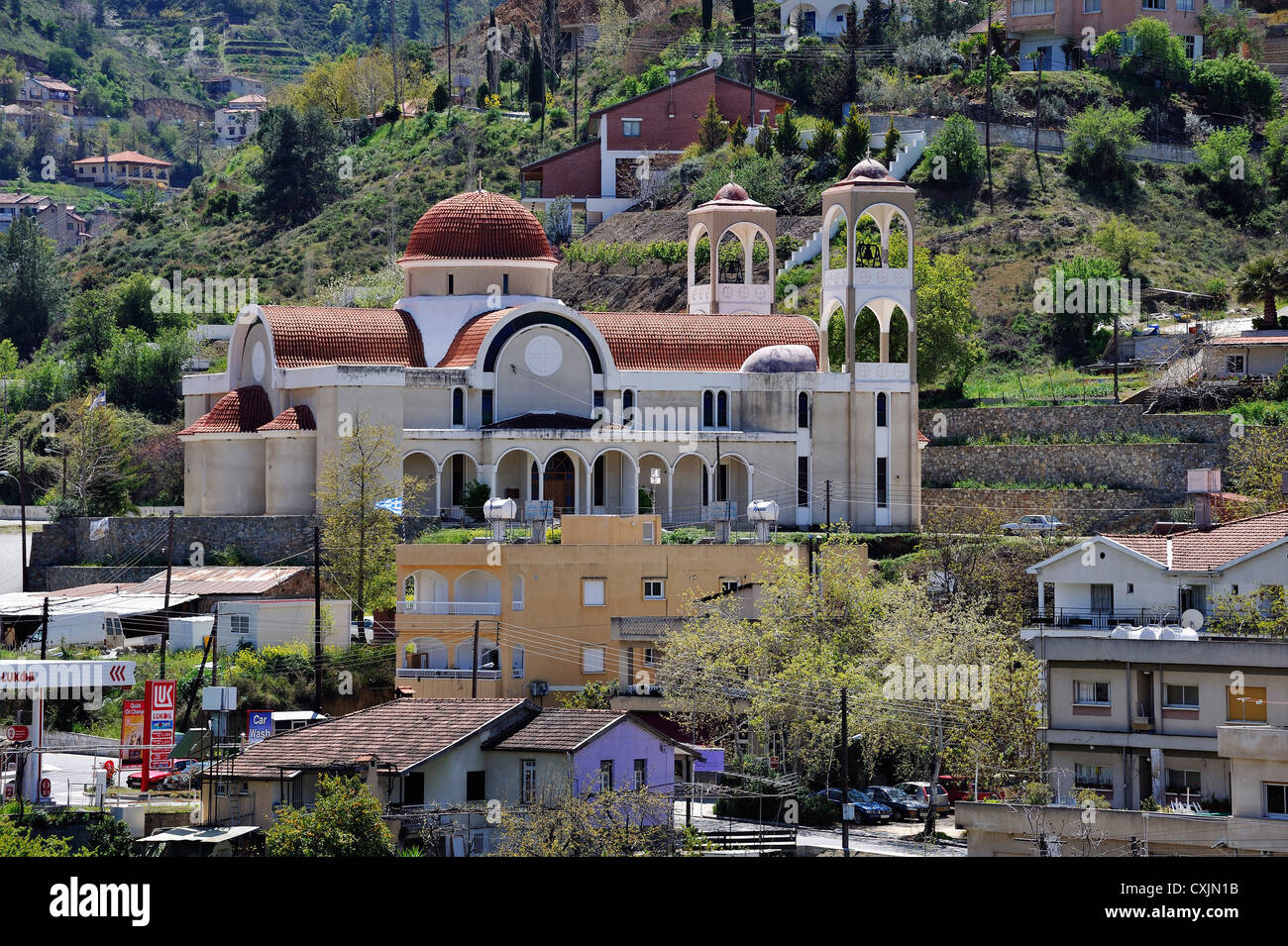 The church and village of Kakopetria in the Solea Valley, Troodos ...