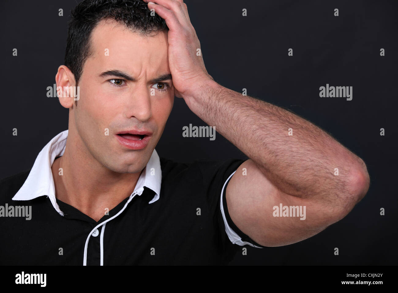 Portrait of scared man Stock Photo - Alamy