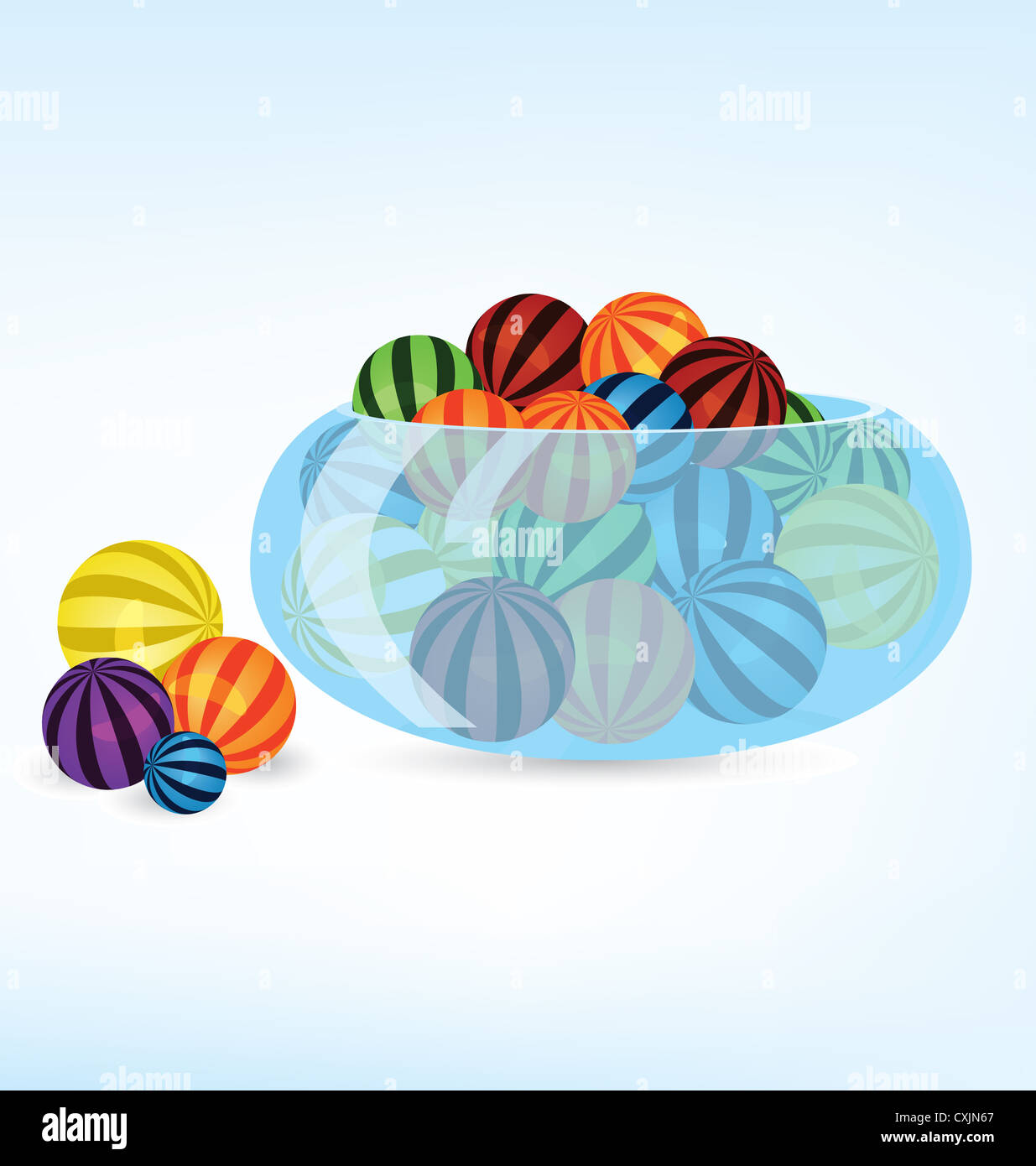 Raster illustration of many colorful balls in crystal bowl Stock Photo ...