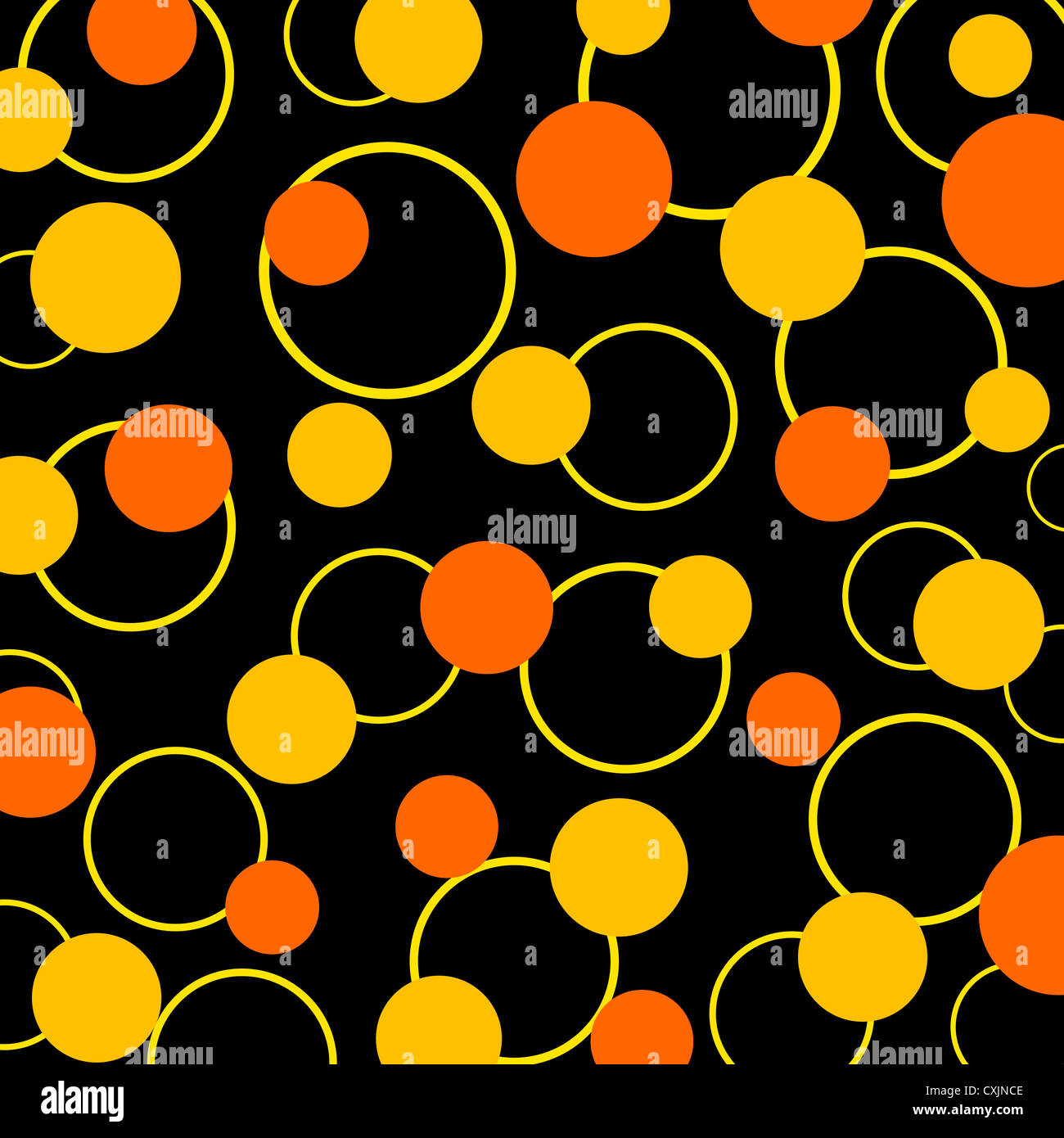 Retro circles pattern in yellow and orange on black Stock Photo - Alamy