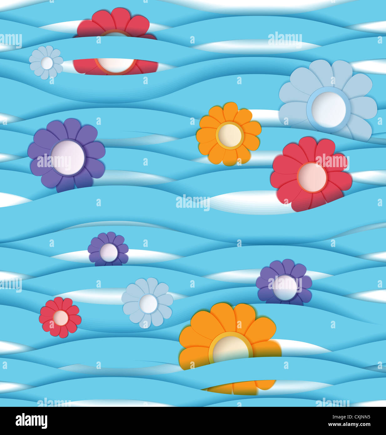 Vector illustration of blue paper crafted ribbons with flowers ...