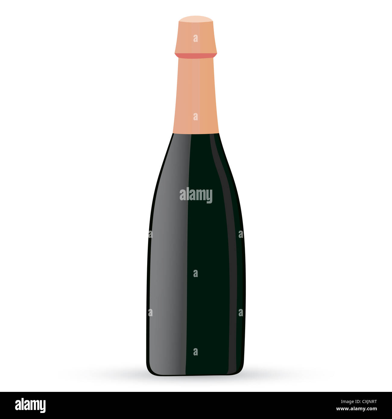 Raster illustration of green bottle with no label on isolated white ...