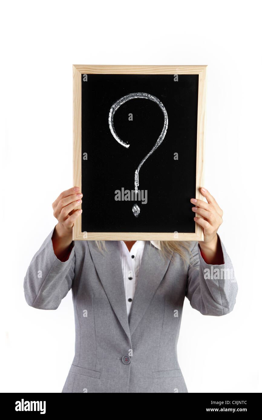 Girl holding sign question mark hi-res stock photography and images - Alamy