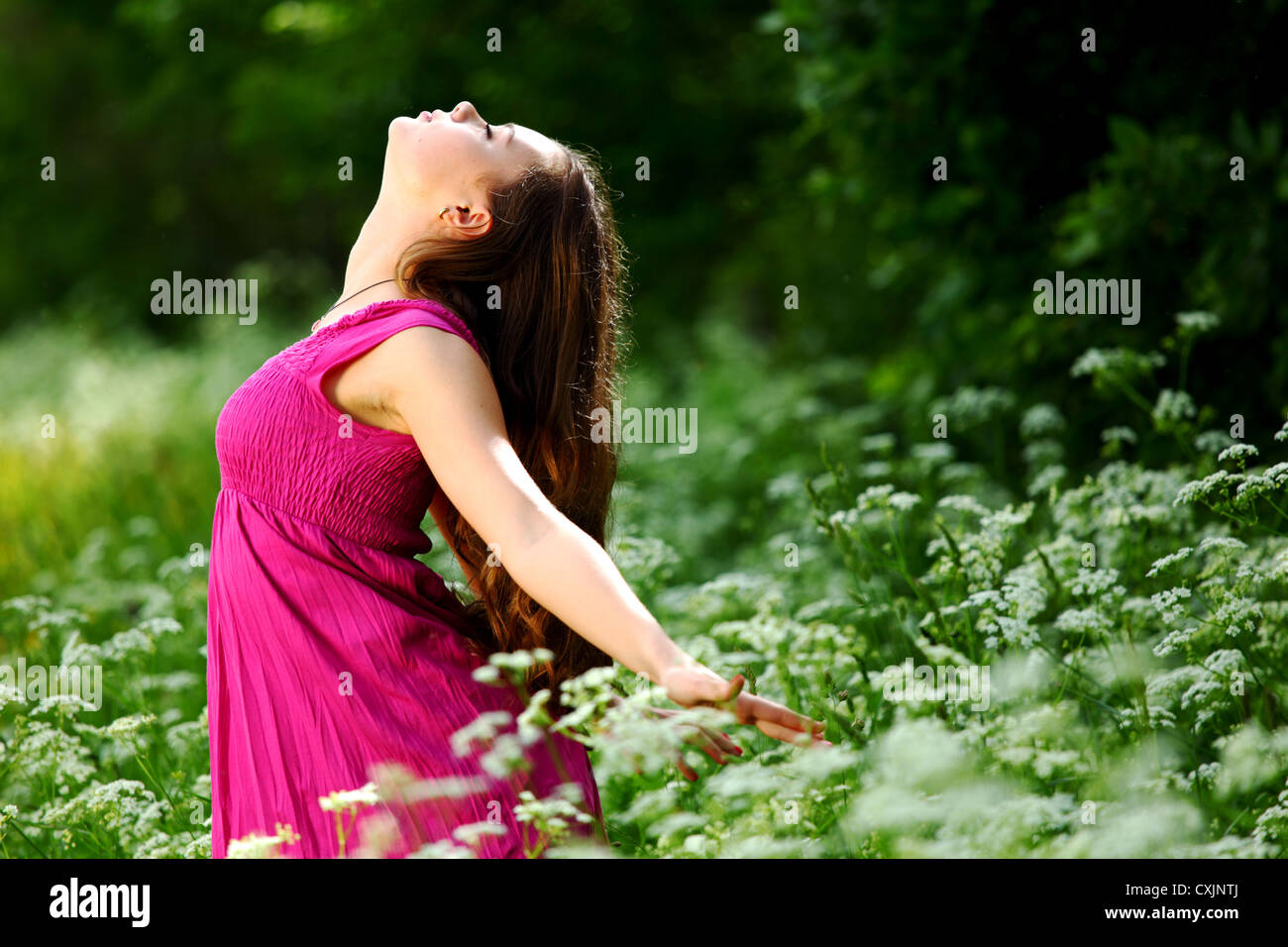 woman outdoor feel natural freedom Stock Photo - Alamy