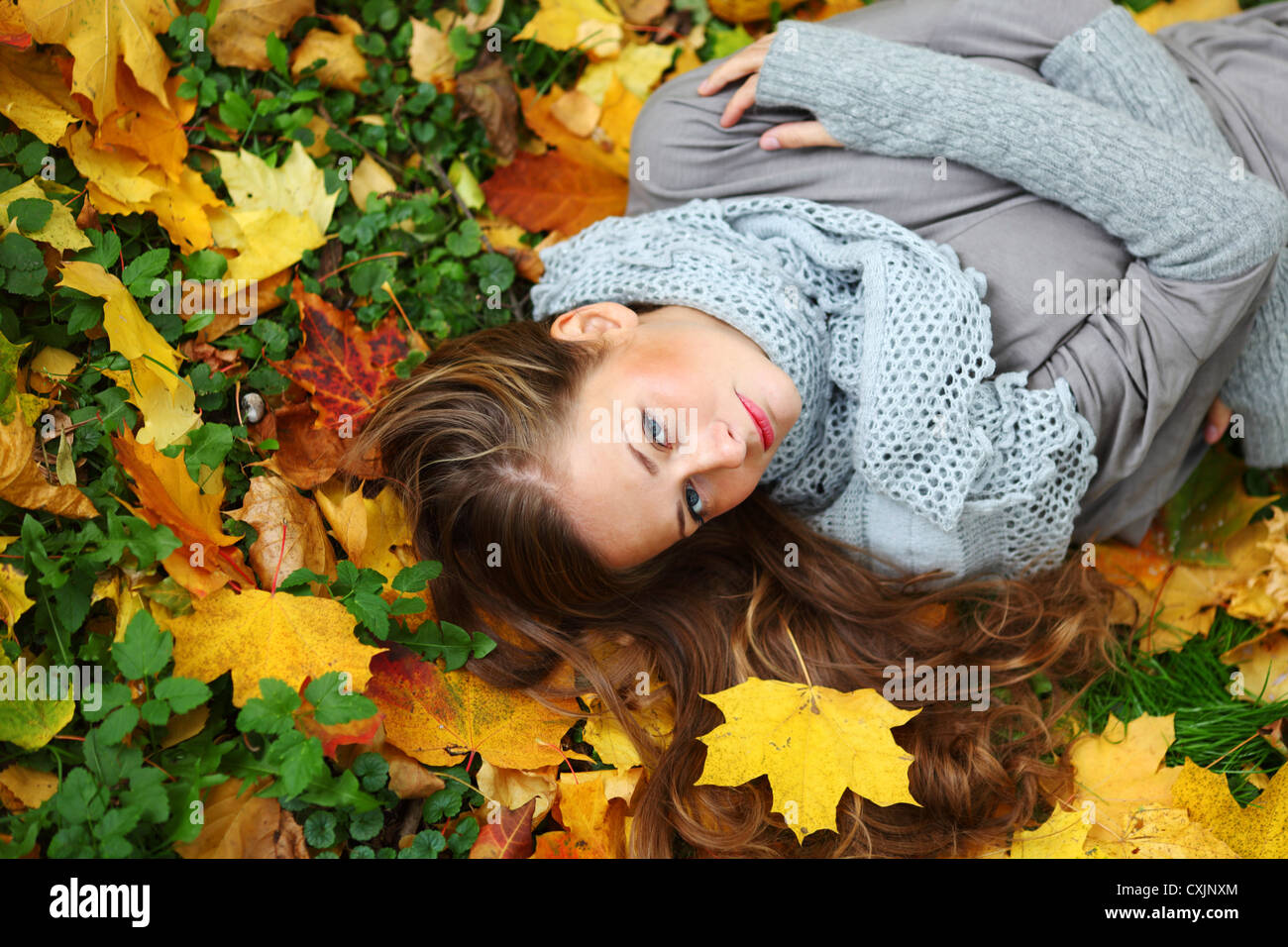 autumn woman portret in park Stock Photo - Alamy