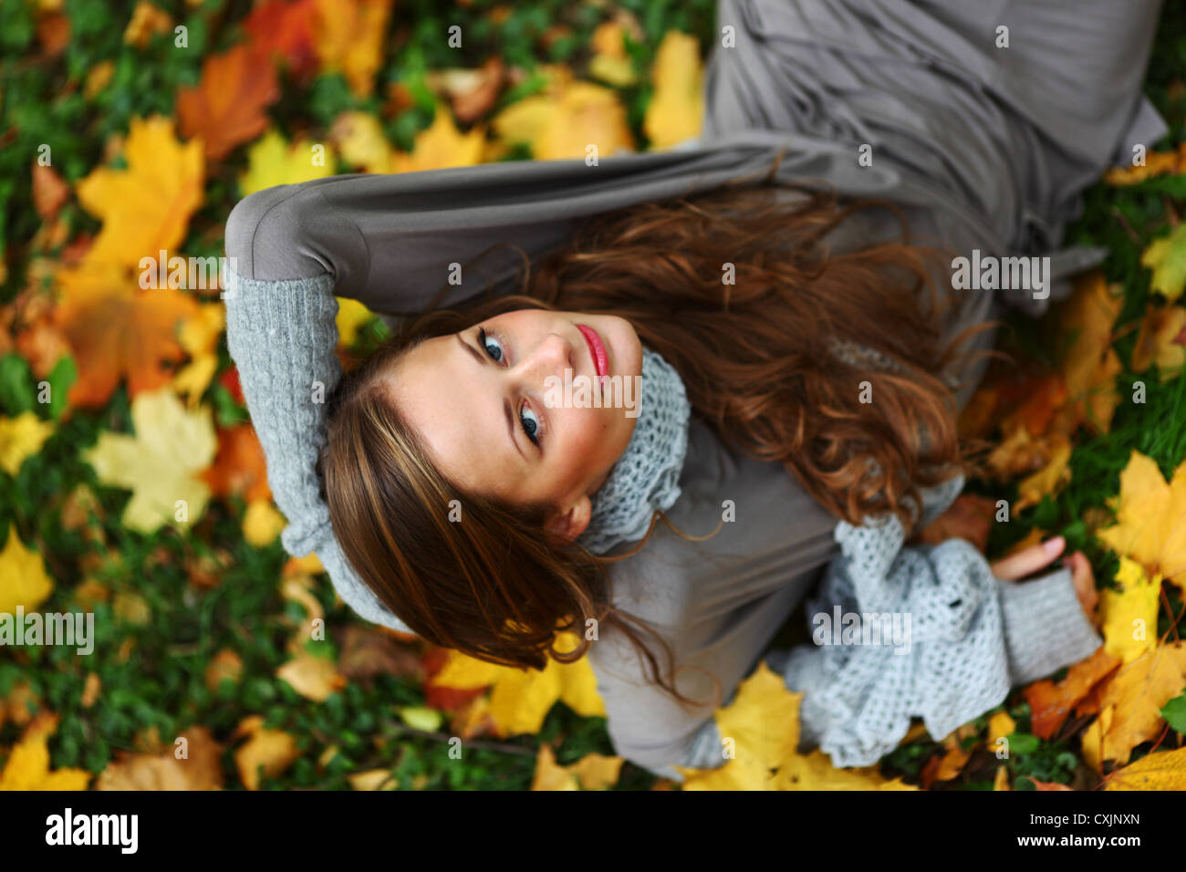 autumn woman portret in park Stock Photo - Alamy