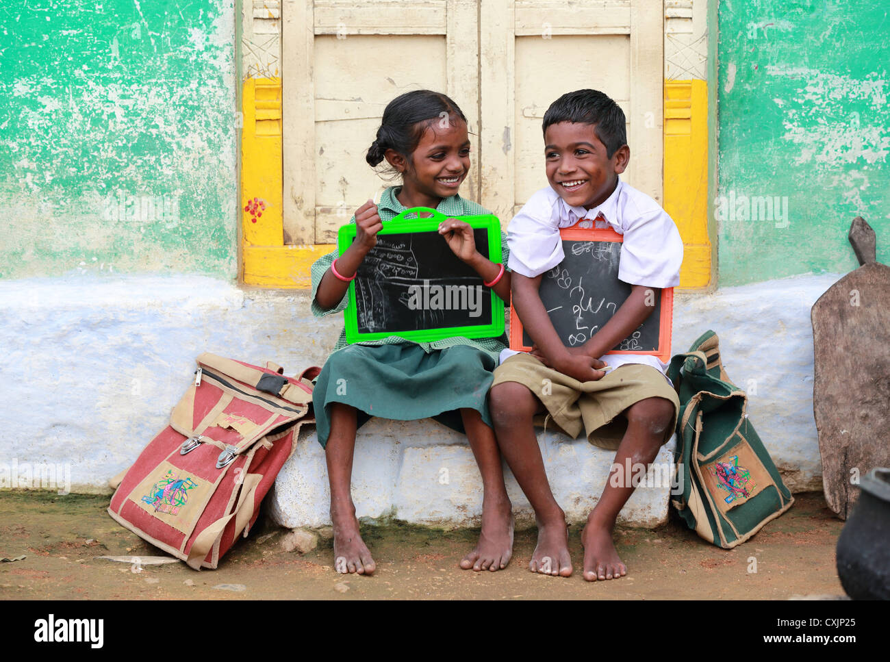 Indian school children best friends Andhra Pradesh South India Stock ...