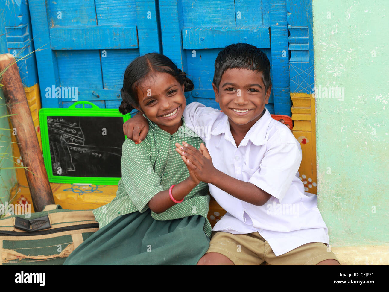 Indian school children best friends Andhra Pradesh South India Stock ...