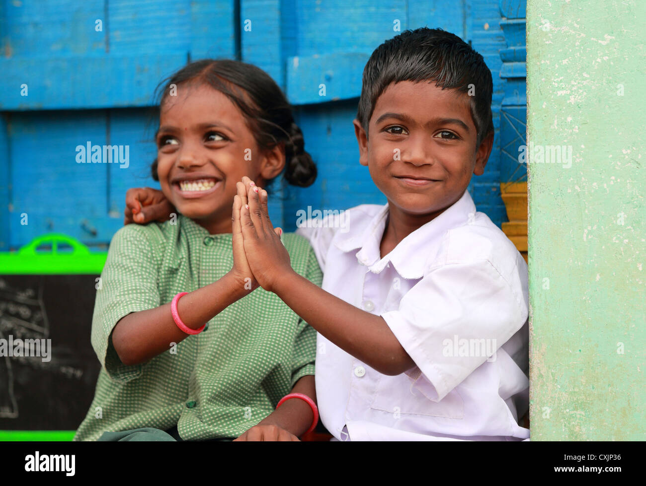 Indian school children best friends Andhra Pradesh South India Stock ...