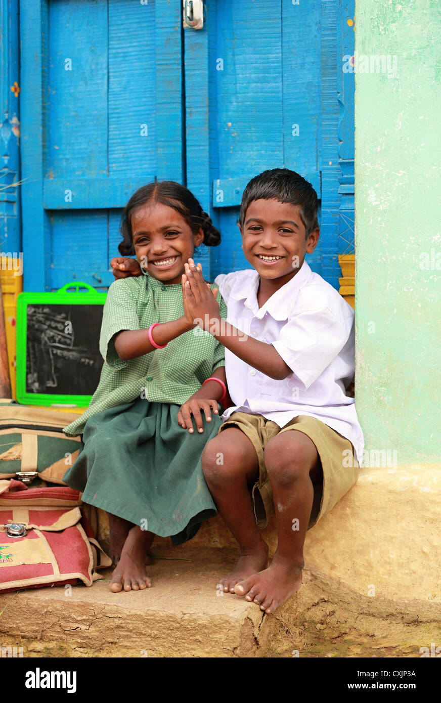 Indian school children best friends Andhra Pradesh South India Stock ...