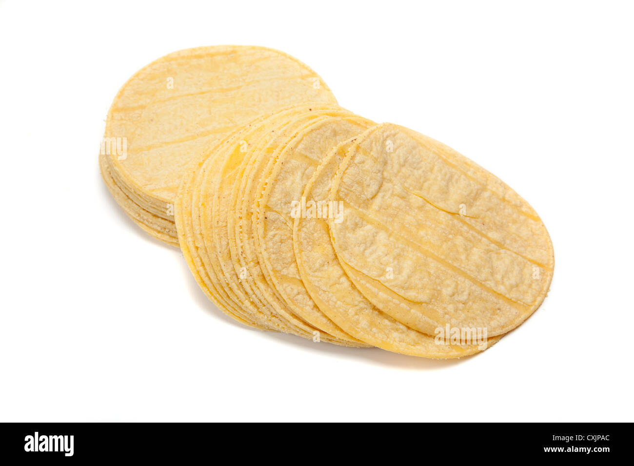 Stack of Mexican corn tortillas on a white background Stock Photo - Alamy