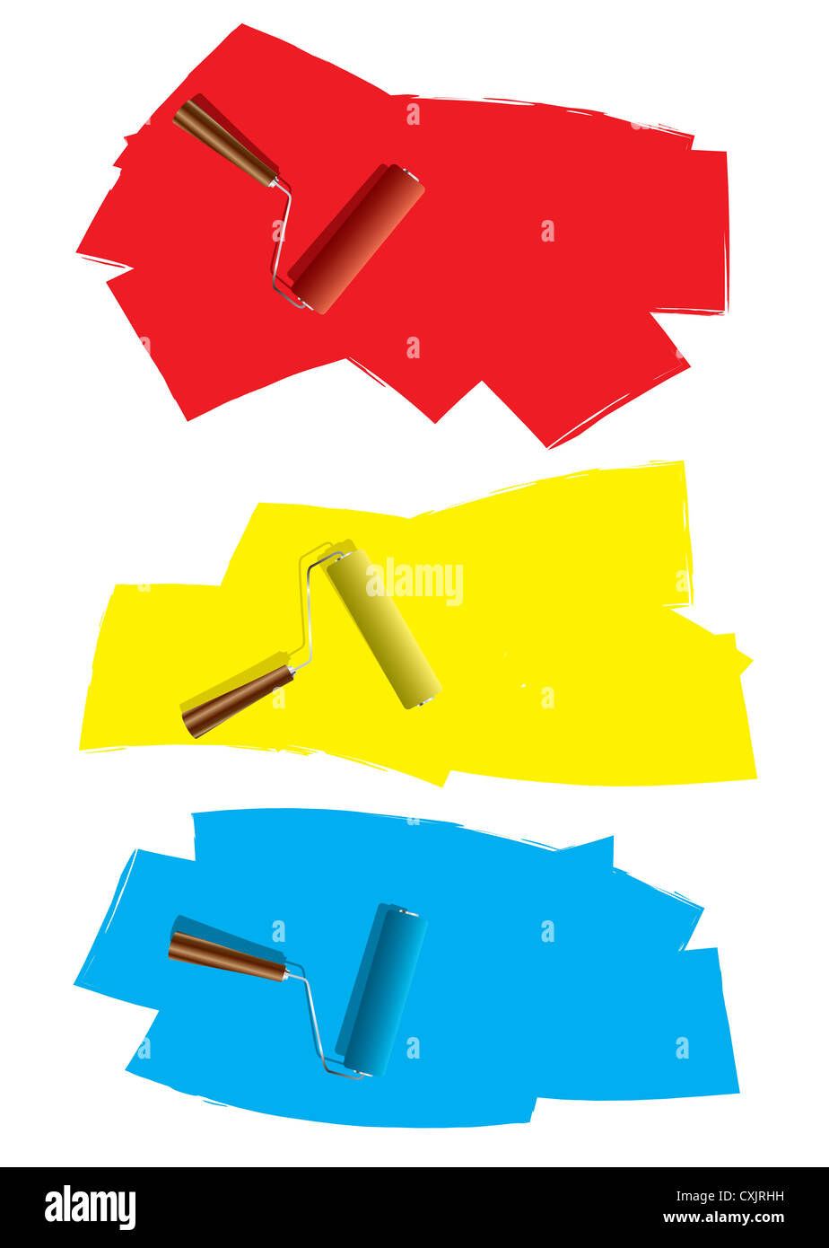 Three decoration roller paint icons with splat element Stock Photo - Alamy