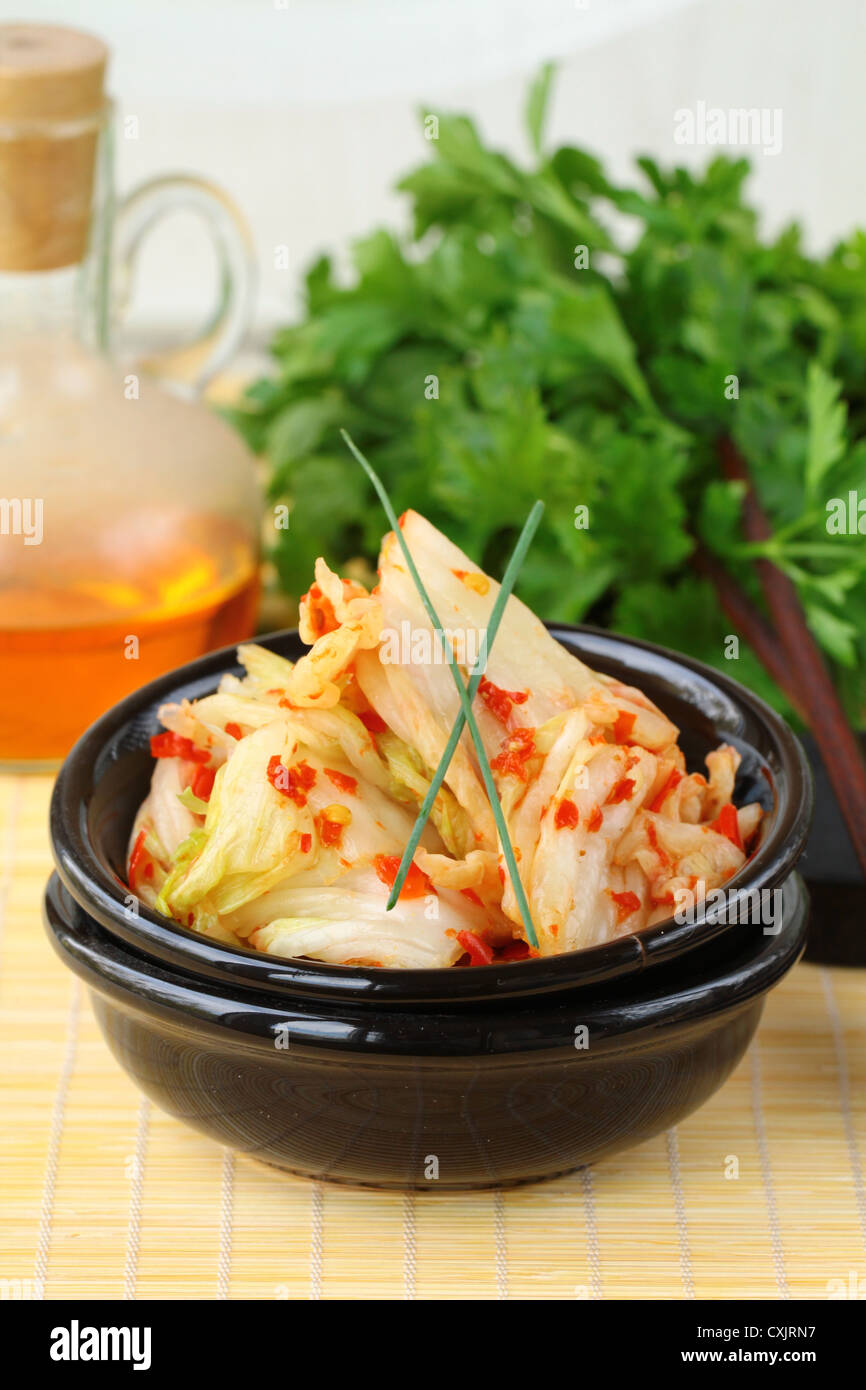 Korean cabbage kimchi with hot pepper Stock Photo - Alamy