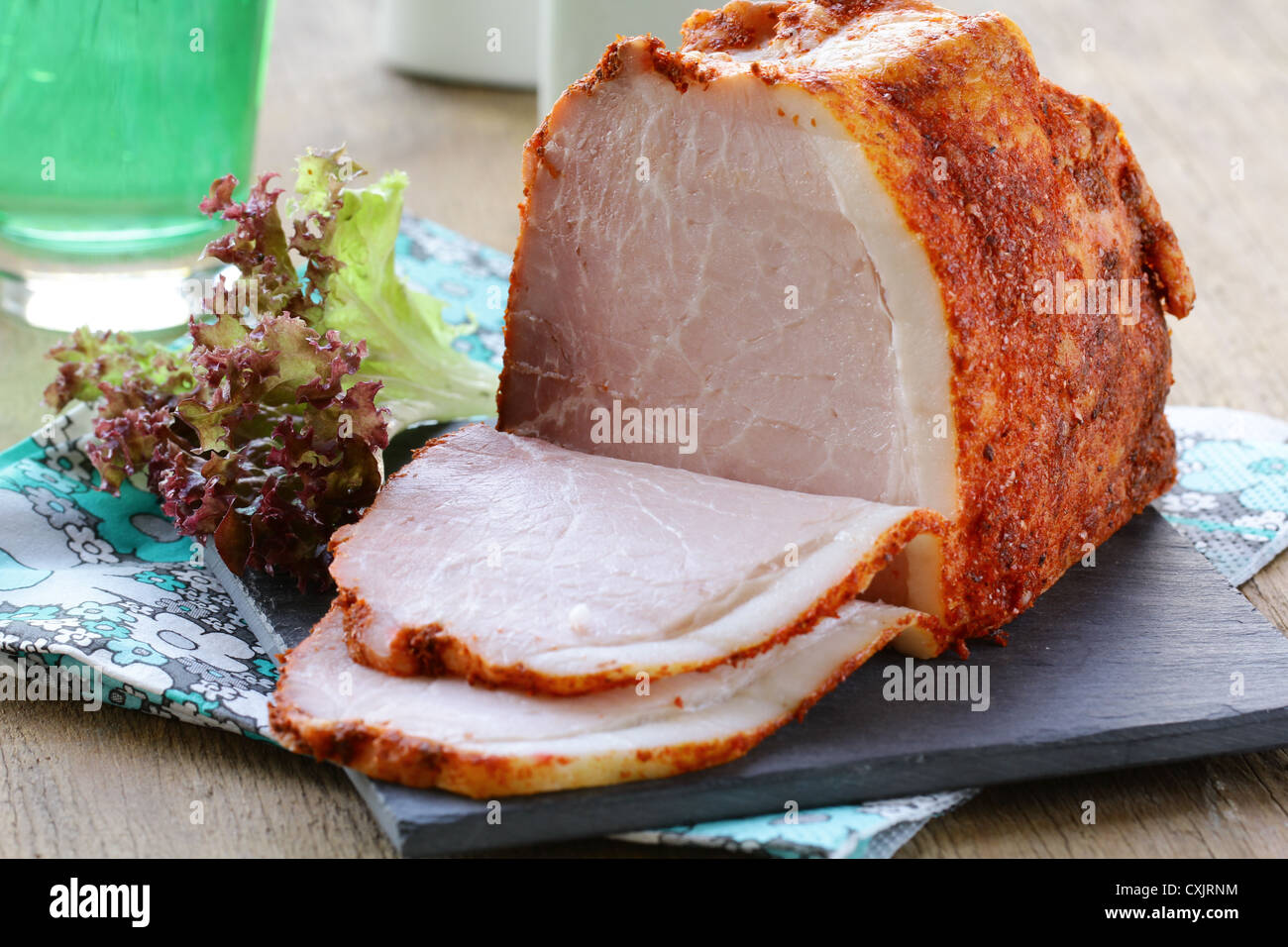 piece of pork smoked ham with paprika Stock Photo - Alamy