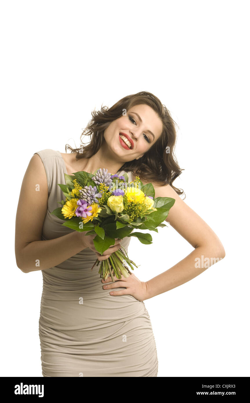 woman with flowers Stock Photo - Alamy