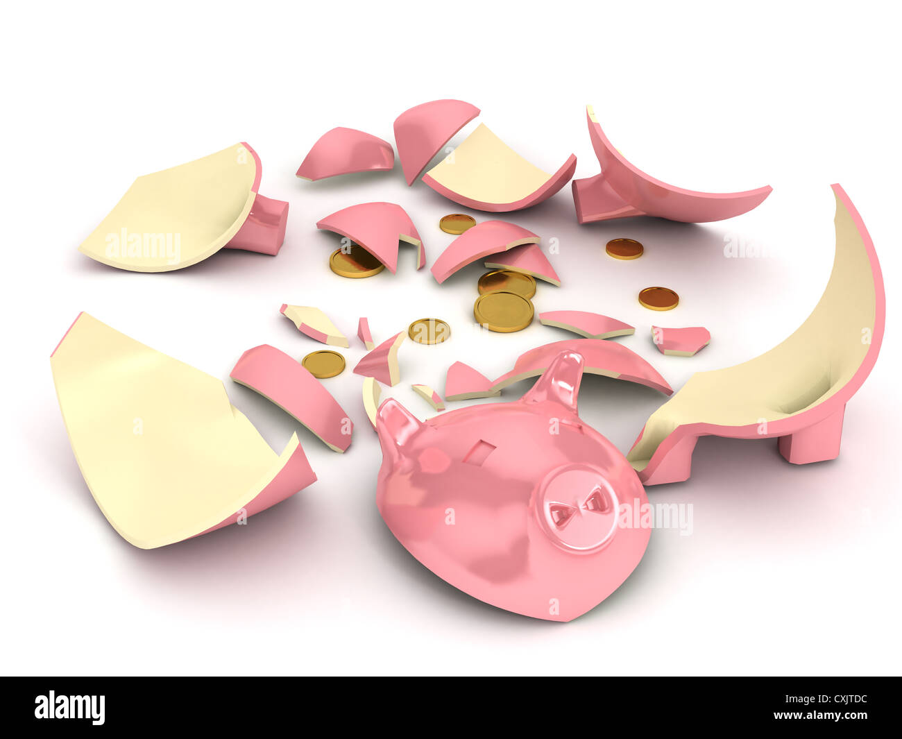 Broken piggy bank over white background Stock Photo - Alamy