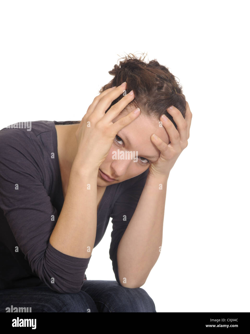 young brunette woman is exhausted Stock Photo - Alamy