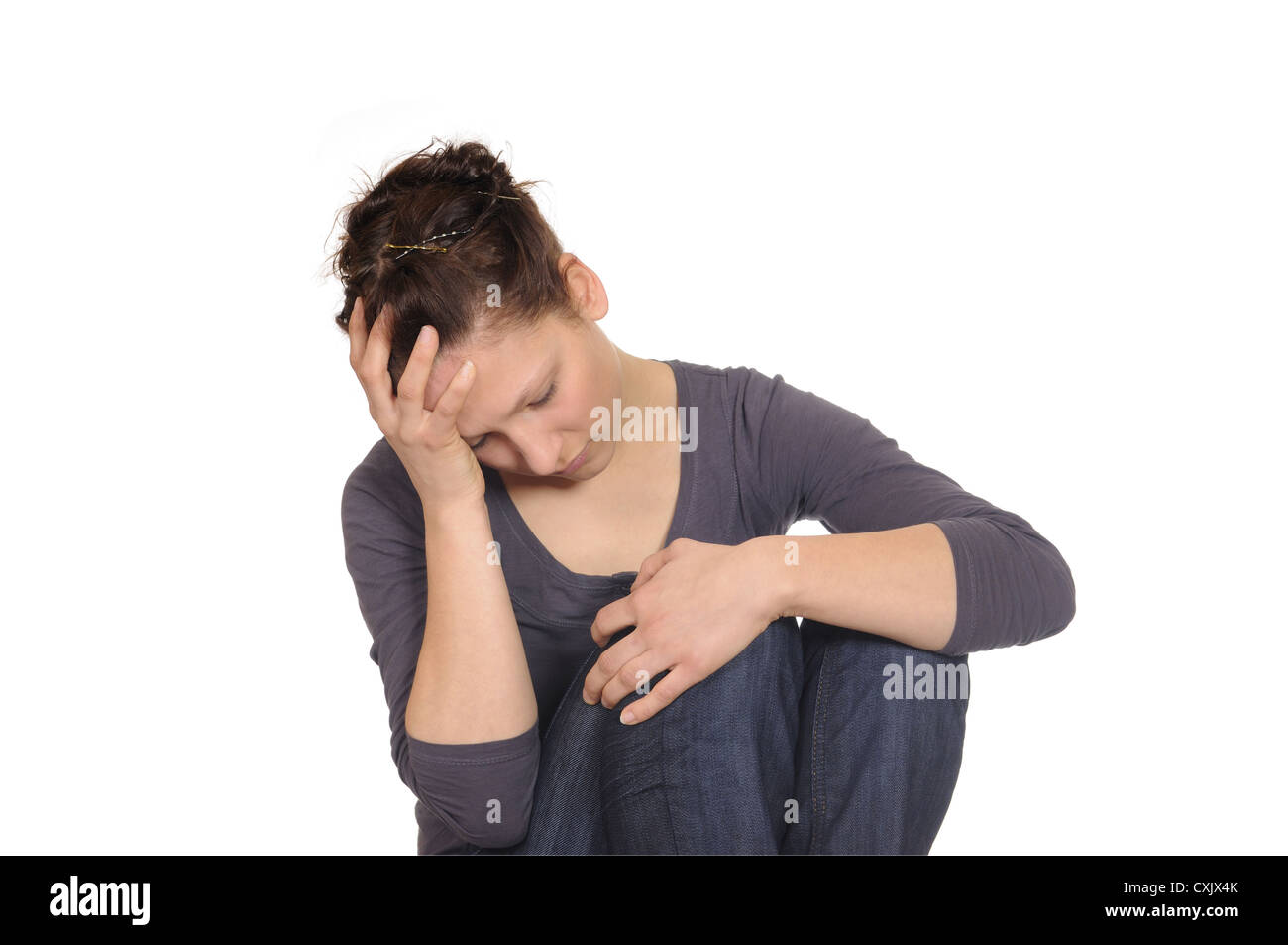 young brunette woman is exhausted Stock Photo - Alamy