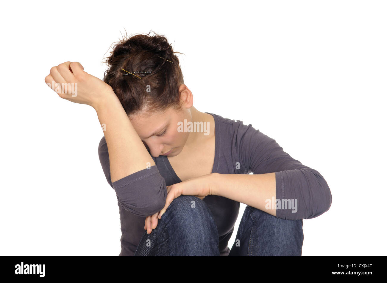 young brunette woman is exhausted Stock Photo - Alamy